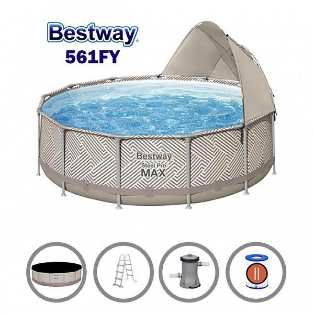 Bestway Steel Pro Max - Басейн с метална конструкция и сенник, 396x107см, с филтърна помпа ...